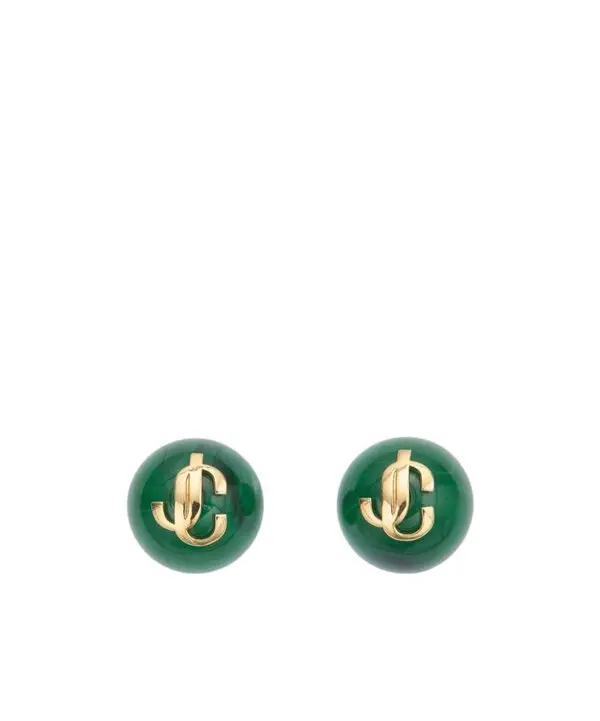 JIMMY CHOO Beaded Logo Stud Earrings - Dark Green/gold