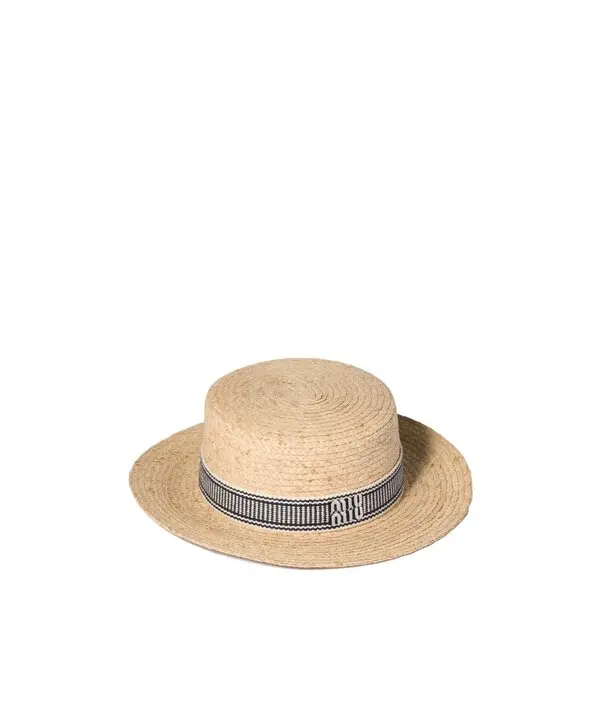Miu Miu Straw Boater Hat With Ribbon Detail - Natural/blue