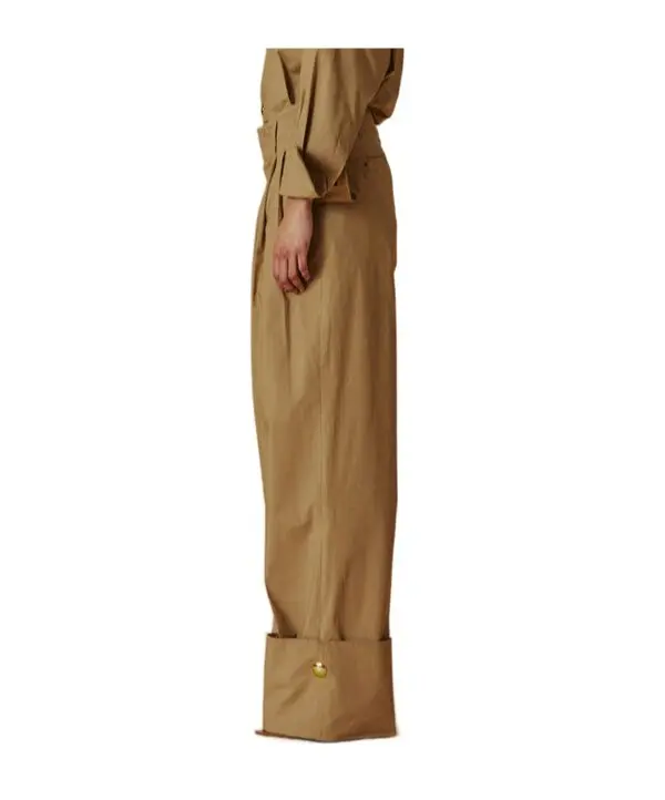 DARKPARK Cropped Pleated Trousers With Gold Button Cuffs