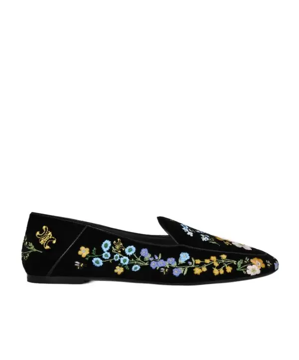 Celine Aura Loafers In Embroidered Velvet