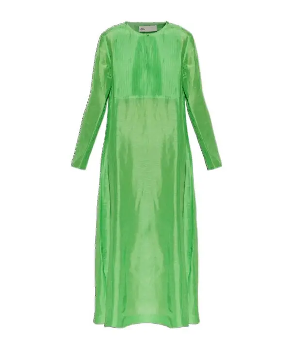 Tory Burch Pleated Bib Long Sleeve Maxi Dress - No