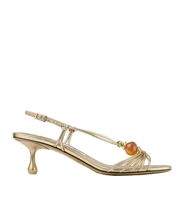 JIMMY CHOO Gold Metallic Nappa Leather Sandals With Beading - Nude