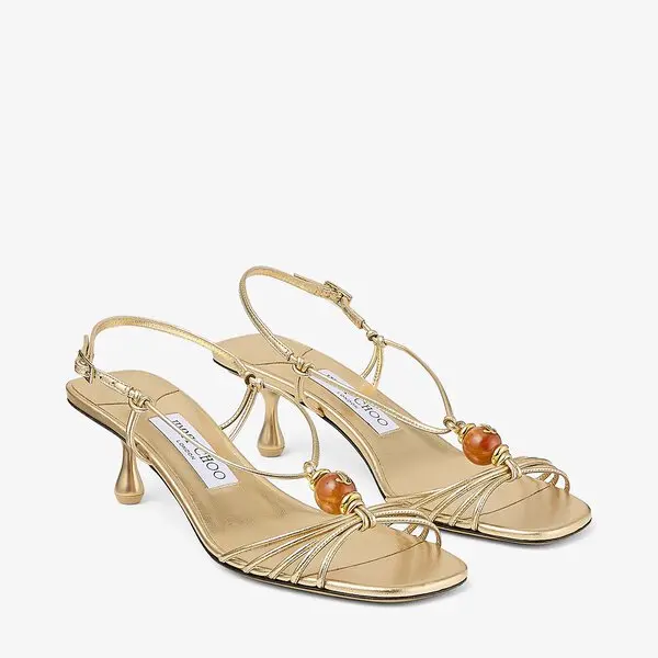 JIMMY CHOO Gold Metallic Nappa Leather Sandals With Beading - Nude