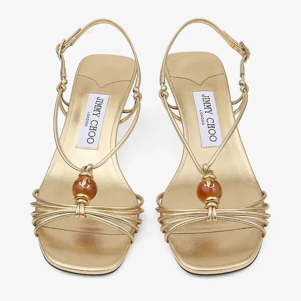 JIMMY CHOO Gold Metallic Nappa Leather Sandals With Beading - Nude