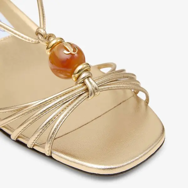JIMMY CHOO Gold Metallic Nappa Leather Sandals With Beading - Nude