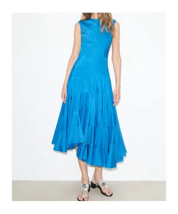 Tory Burch Flared Cotton Silk Dress - Blue