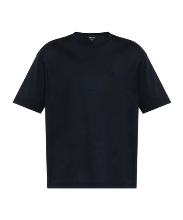 Giorgio Armani Logo Embroidered Crewneck T-shirt - Navy Blue