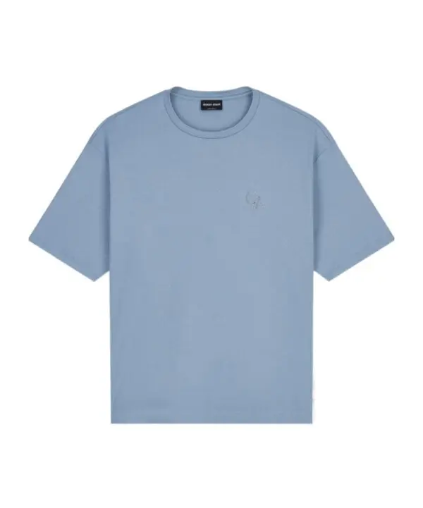 Giorgio Armani Logo Embroidered Crewneck T-shirt - Sky-blue