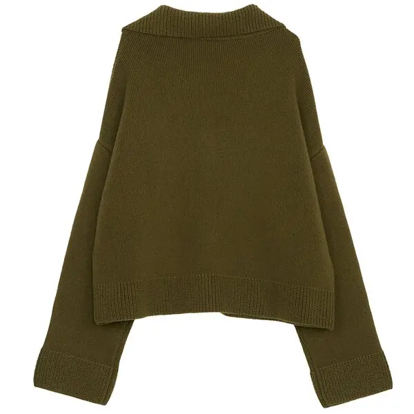 Khaite Long Sleeve Sweater With Lapels And Pockets - Green
