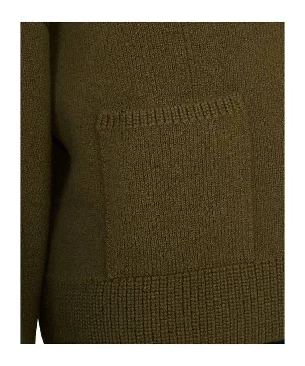 Khaite Long Sleeve Sweater With Lapels And Pockets - Green