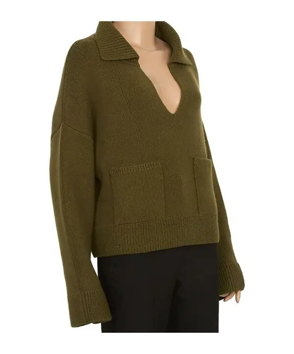 Khaite Long Sleeve Sweater With Lapels And Pockets - Green