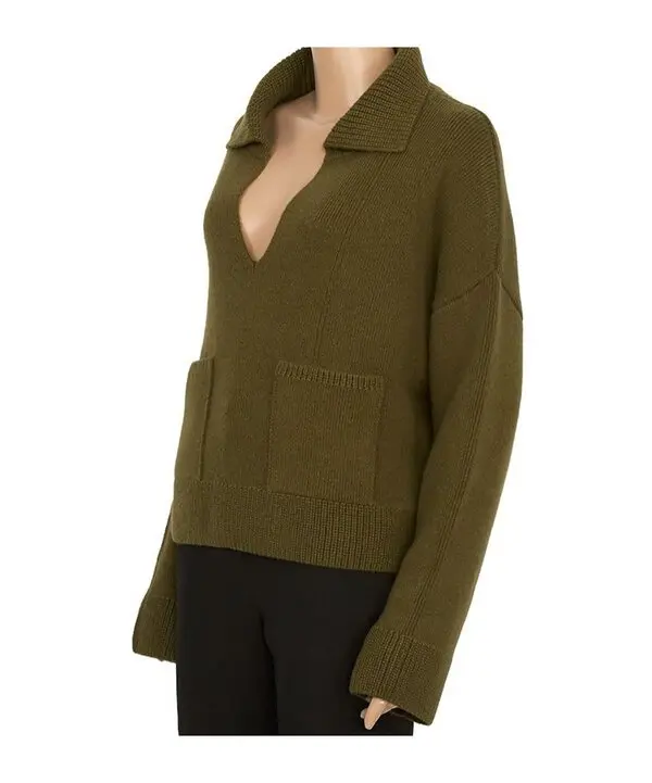 Khaite Long Sleeve Sweater With Lapels And Pockets - Green