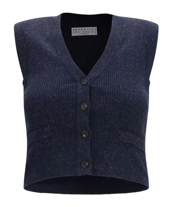 Brunello Cucinelli V-neck Knitted Vest - Navy Blue