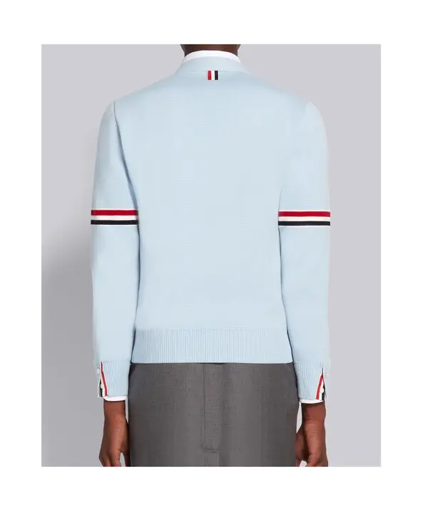 Thom Browne V-neck Cardigan With Striped Detail - Light Blue