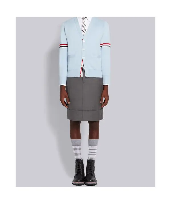 Thom Browne V-neck Cardigan With Striped Detail - Light Blue