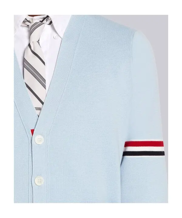 Thom Browne V-neck Cardigan With Striped Detail - Light Blue