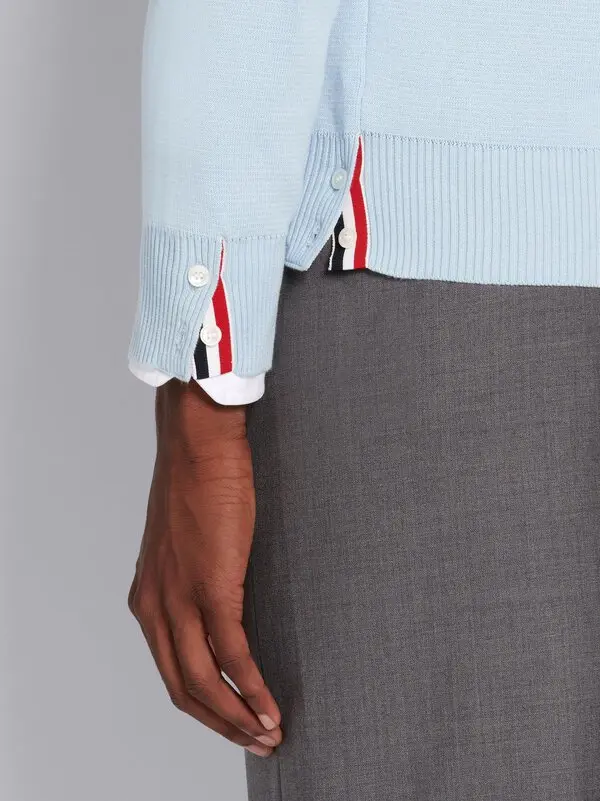 Thom Browne V-neck Cardigan With Striped Detail - Light Blue
