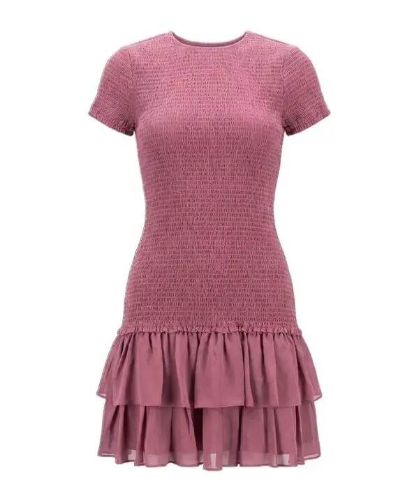 Michael Kors Ruffled Smocked Mini Dress - Mahogany Color