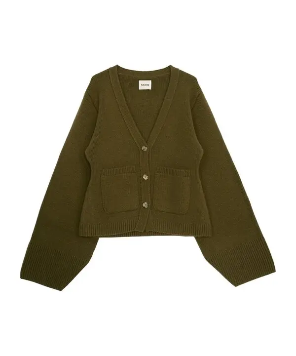 Khaite Long Sleeve V-neck Cardigan With Button Fastening - Avocado
