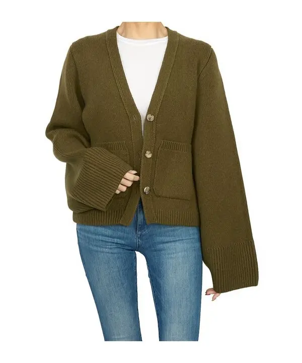 Khaite Long Sleeve V-neck Cardigan With Button Fastening - Avocado