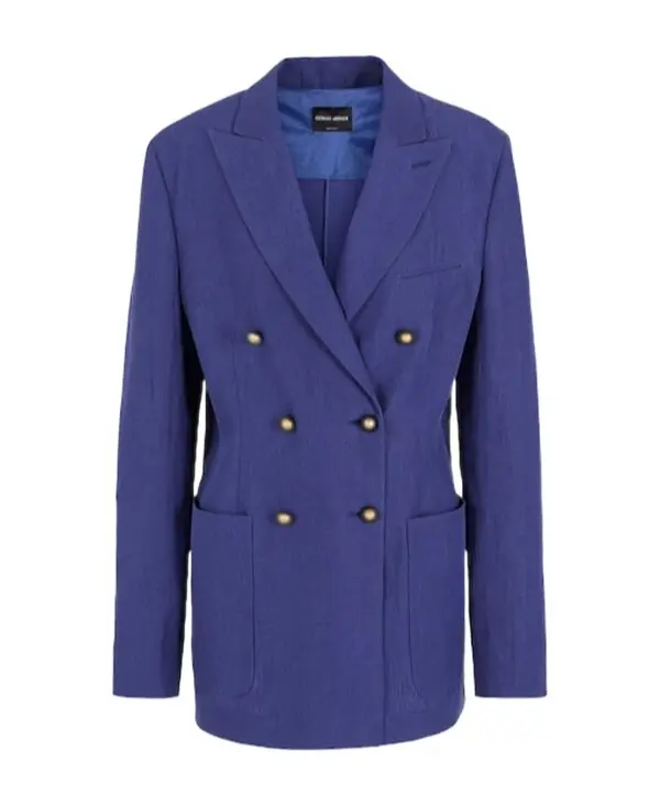 Giorgio Armani Double-breasted Linen Suit Jacket - Blue