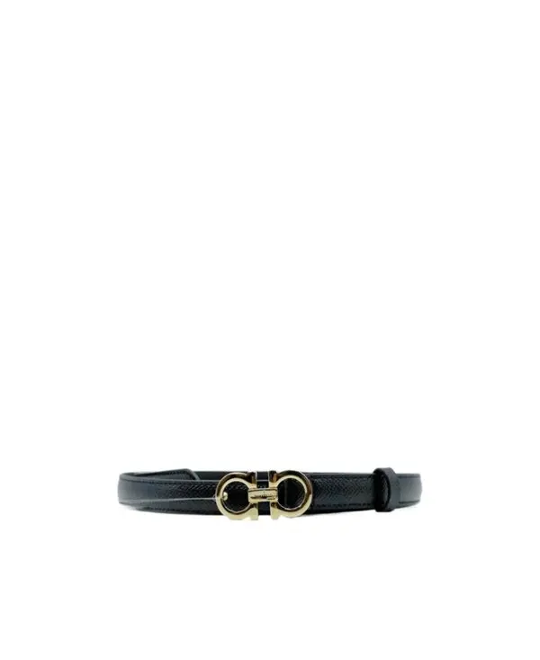 FERRAGAMO Gancini Decorative Skinny Belt - Black