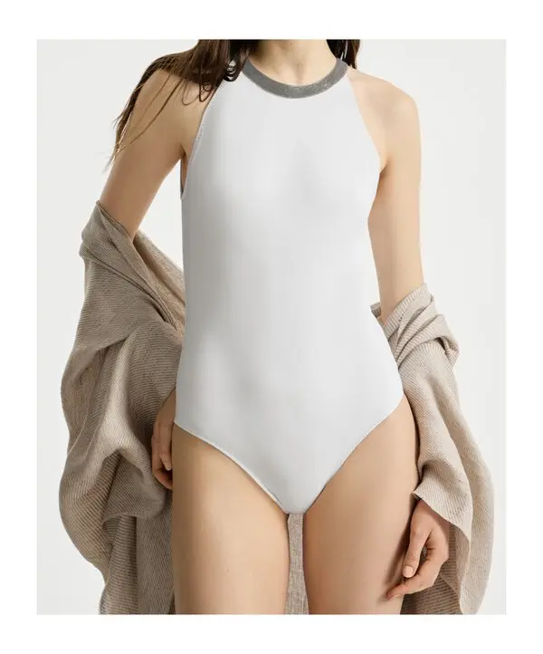 Brunello Cucinelli Techno-jersey Bathing Suit With Embellished Collar