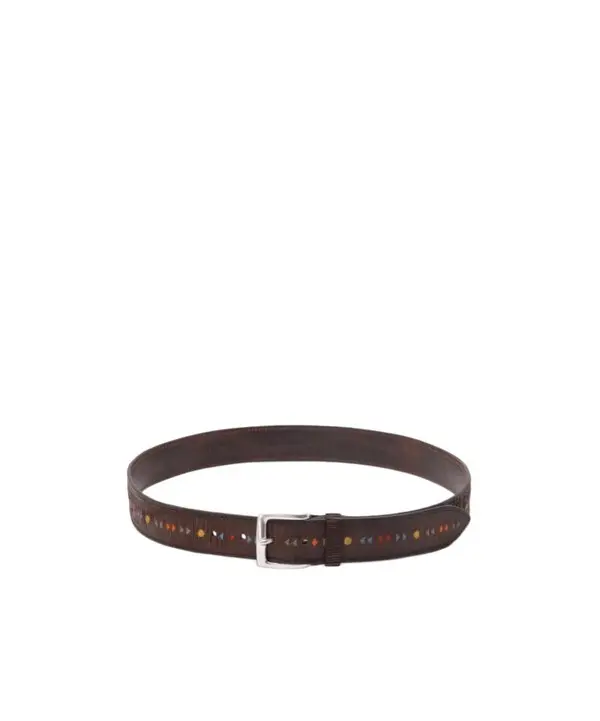 ORTIGNI Patterned Leather Belt - Black