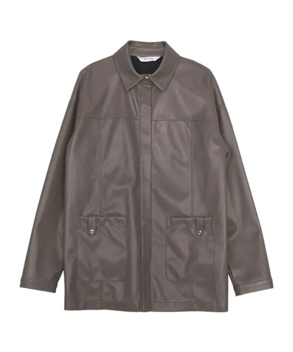 Max Mara Collared Long-sleeved Leather Jacket