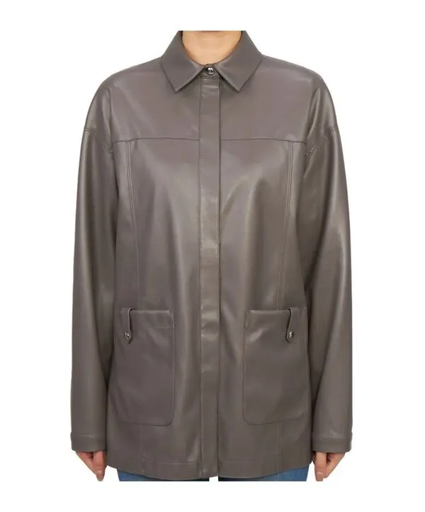 Max Mara Collared Long-sleeved Leather Jacket
