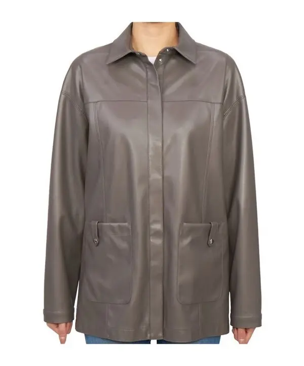 Max Mara Collared Long-sleeved Leather Jacket