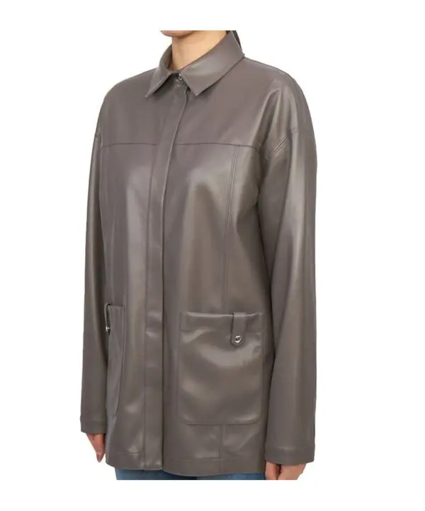 Max Mara Collared Long-sleeved Leather Jacket