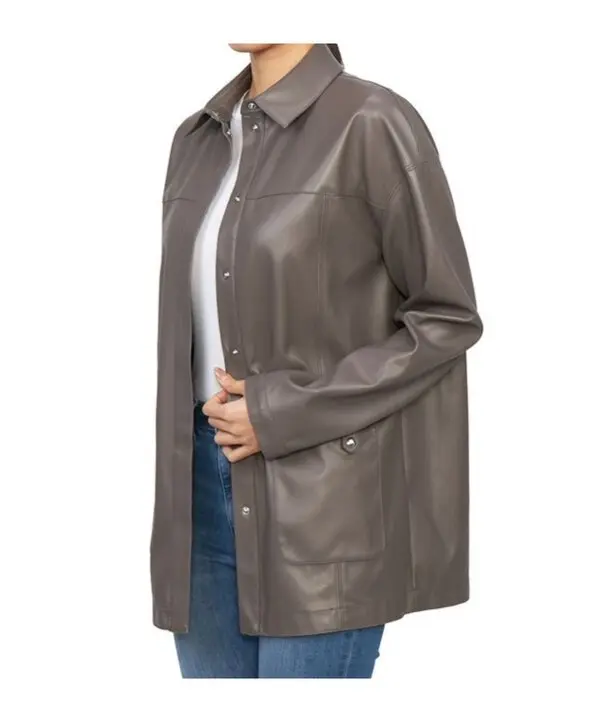 Max Mara Collared Long-sleeved Leather Jacket