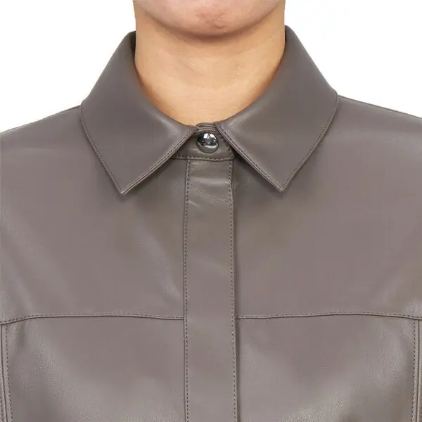 Max Mara Collared Long-sleeved Leather Jacket