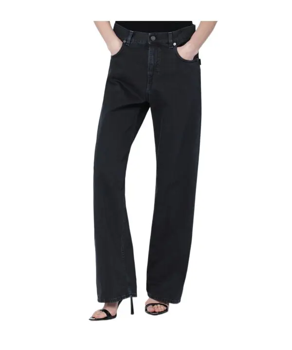 HAIKURE Belt Loop Wide-leg Jeans - Black