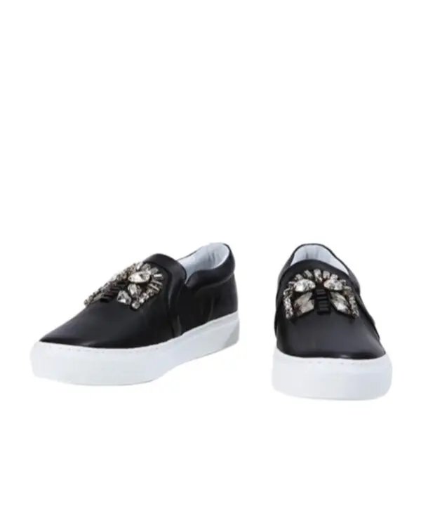 LANVIN Embellished Leather Slip-on Sneakers