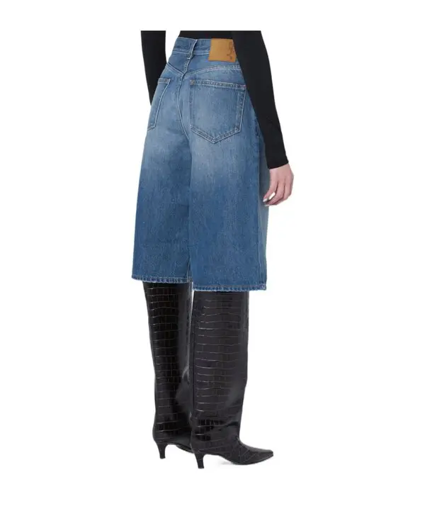 HAIKURE Long Denim Bermuda Shorts With Distressed Effect