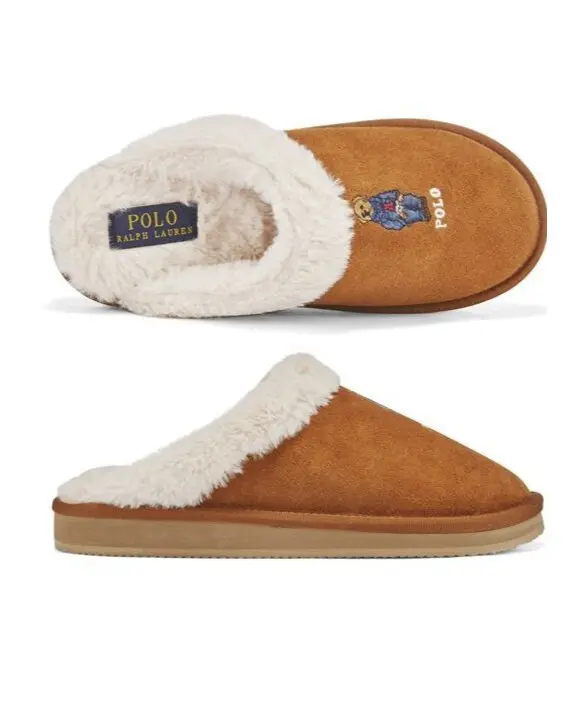Polo Ralph Lauren Round Toe Embroidered Slip-on Flat Sandals