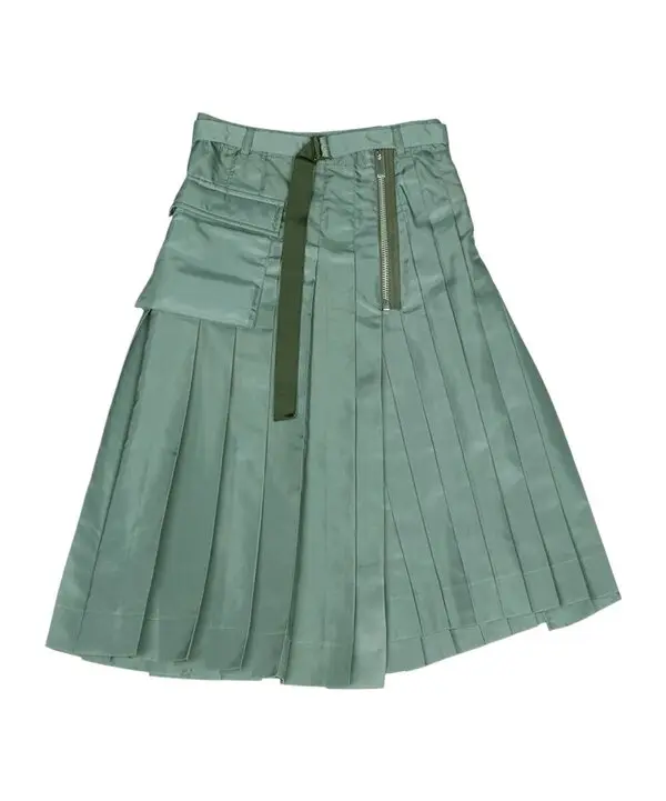 Sacai Pleated Skirt With Belt And Pockets - Green