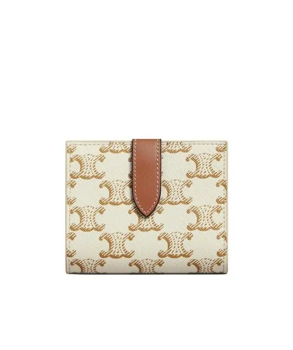 Celine Small Strap Wallet In Triomphe Canvas And Lambskin - White