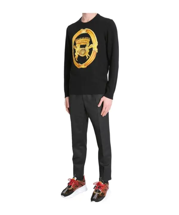 Versace Crew Neck Sweatshirt With Signature Embroidery