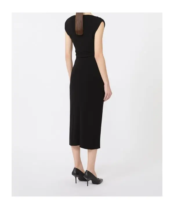 Max Mara Sleeveless V-neck Midi Dress With Metal Detail And Pleats
