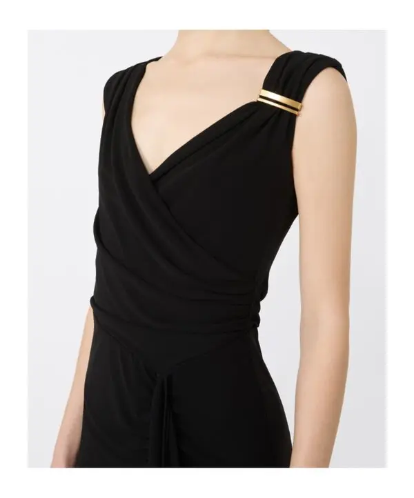 Max Mara Sleeveless V-neck Midi Dress With Metal Detail And Pleats