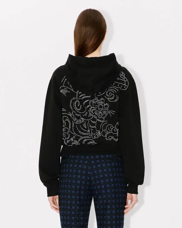 Kenzo Star Tiger Embroidered Cropped Hoodie
