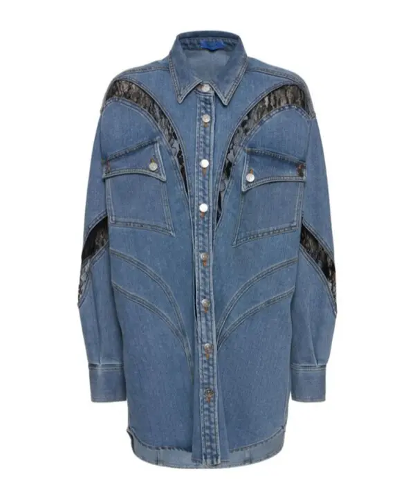 MUGLER Denim Shirt With Lace Inserts