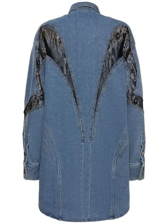 MUGLER Denim Shirt With Lace Inserts