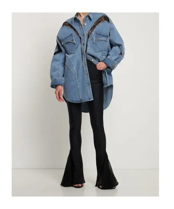 MUGLER Denim Shirt With Lace Inserts