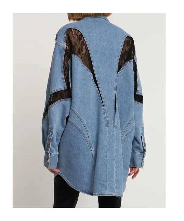 MUGLER Denim Shirt With Lace Inserts