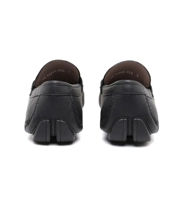 FERRAGAMO Leather Loafers With Logo Detail - Black