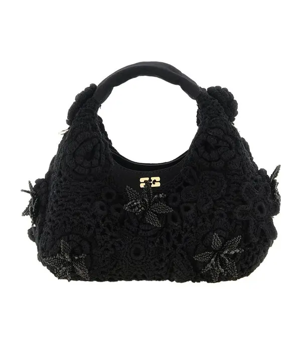 GANNI Crochet Hobo Handbag - Black